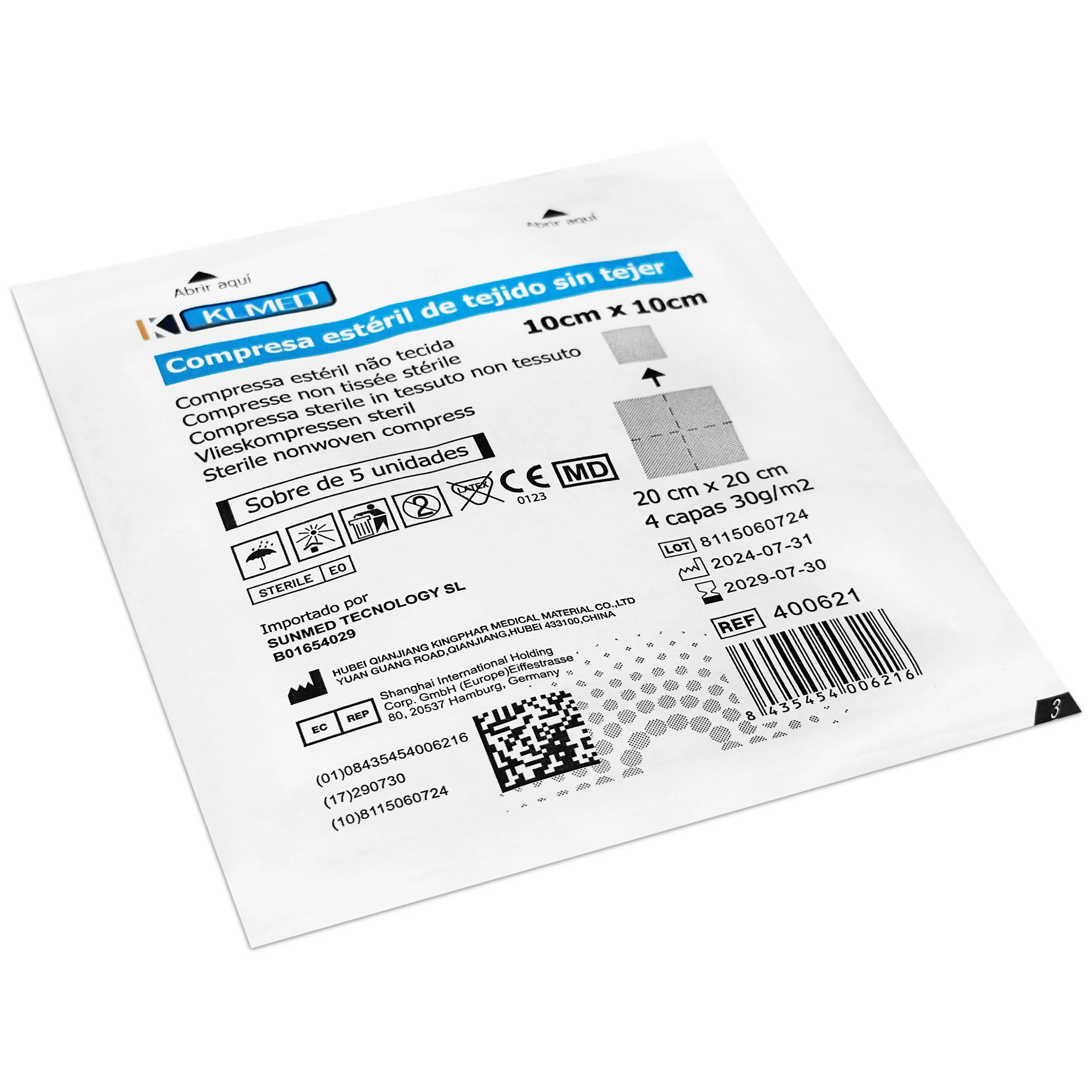 Gasas estériles 10x10 cm | Caja 320 sobres de 5 unidades - FLOCCUS.ES